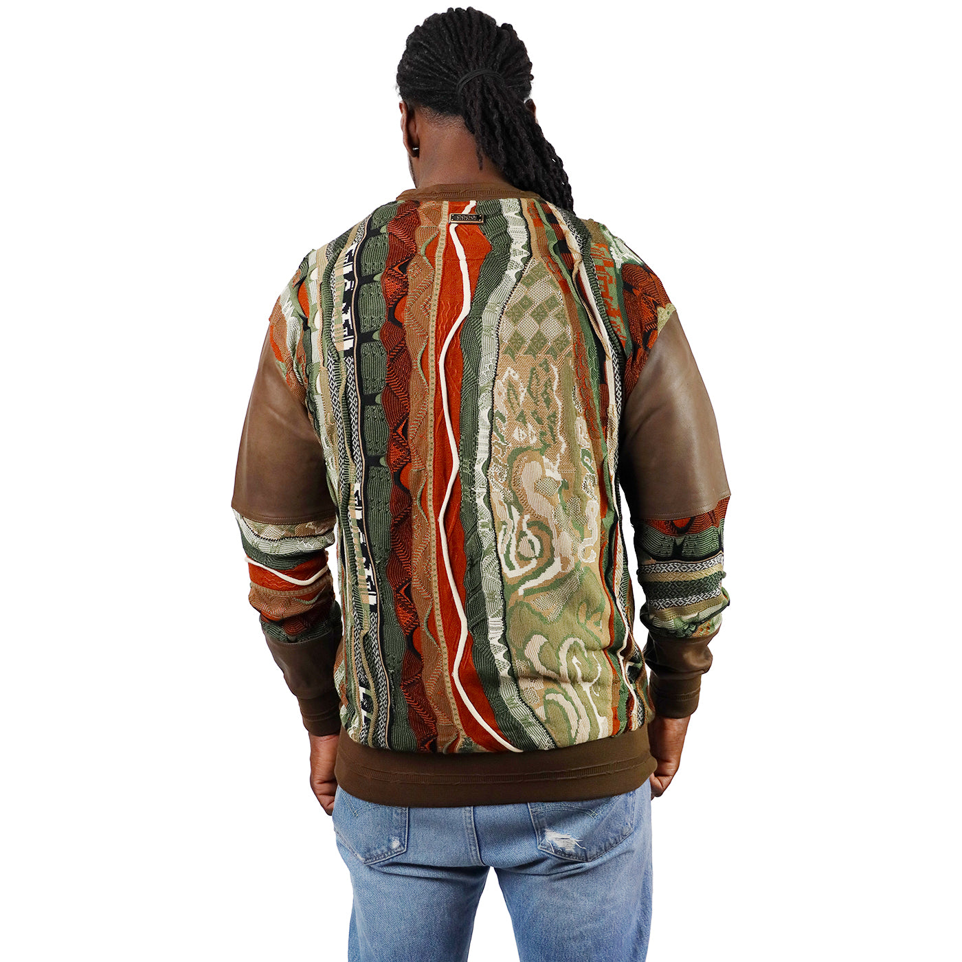 COOGI Leather, Suede and Sweater Pieced Crew - Brown