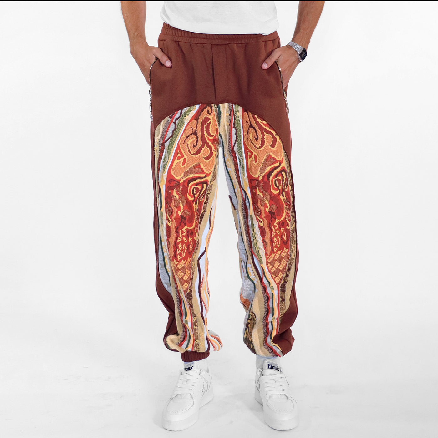 New - COOGI Sweater Pieced Fleece Jogger in Brown