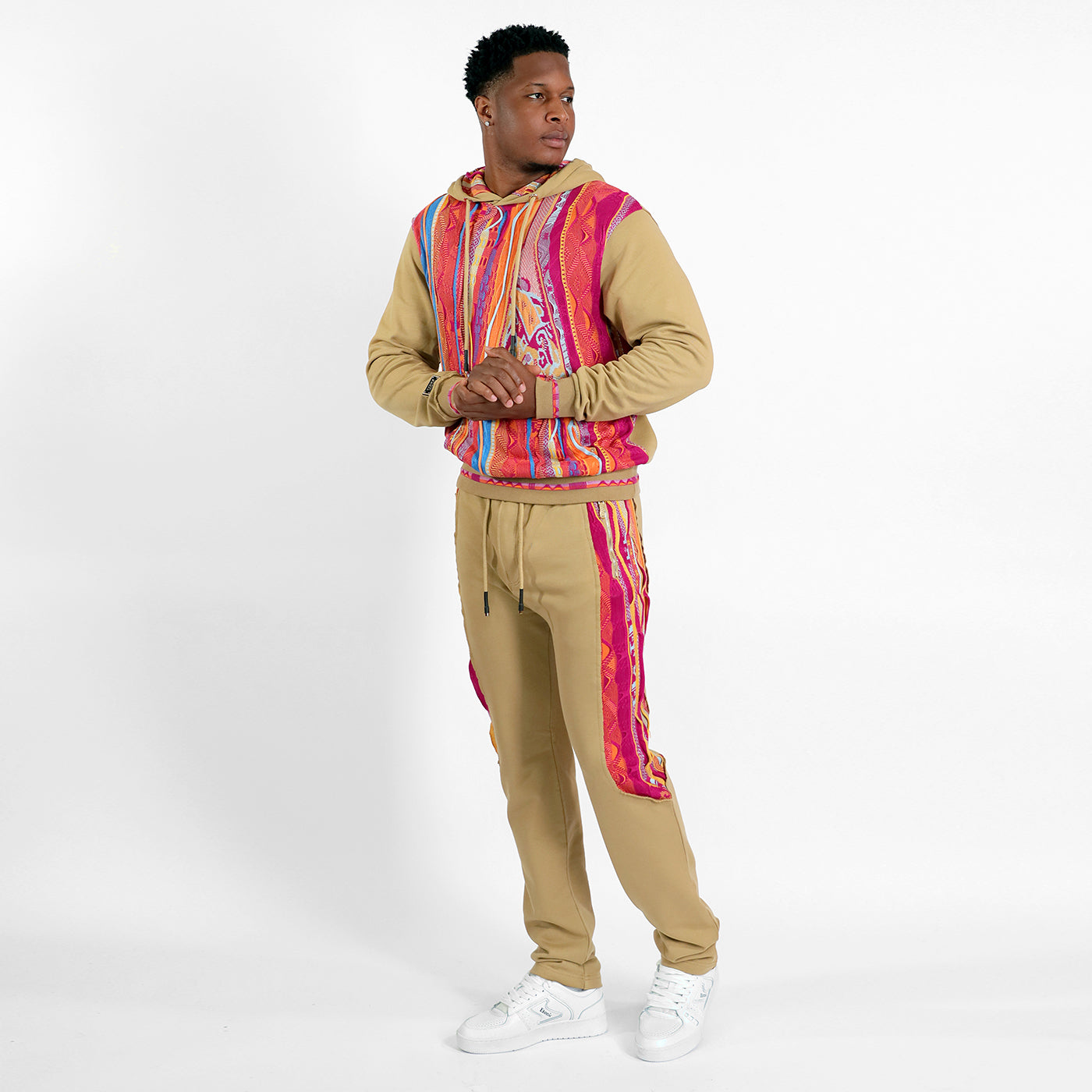 New -COOGI Sweater Pieced Hoody in Khaki